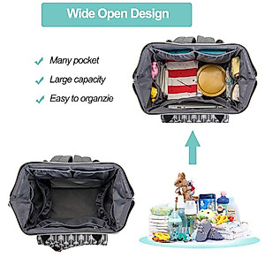 Lekesky Diaper Bag Backpack, Baby Diaper Bag for Mom Travel Back Pack with Changing Pad and Stroller Straps, Unisex and Stylish, Grey