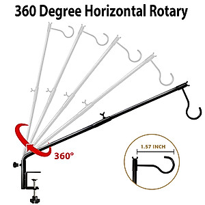Funtife Deck Bird Feeder Hanger for Railing, 30Inch Heavy Duty Fence Deck Hook Pole, 360 Degree Horizontal Rotary Clamp-On for Hanging Outdoor Plant, Wind Chimes, Lanterns and More, 1Pack