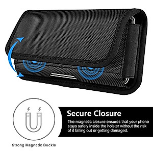 ykooe Rugged Nylon Holster for iPhone 11 Pro Max, 12 Pro Max, 13 Pro Max, 14 Pro Max, 14 Plus, XS Max, 7 Plus, 8 Plus Cell Phone Belt Holder for Men (Fits Phone with Slim Protective Case on), XL