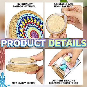 12 Pcs Oui Yogurt Jar Lids Reusable Bamboo Mandala Pattern Wooden Lids with Silicone Sealing Rings Large Mouth Storage Lids Compatible Suitable for Oui Yogurt Jars, Spice Cookie Jars, Coffee Bean