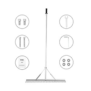 VEVOR Landscape Rake, 36" Head Aluminum Landscape Rake, Lake Weed Rake with 75" Long Handle, for Loosening Soil, Lawn Care, Weeding Lake, Garden