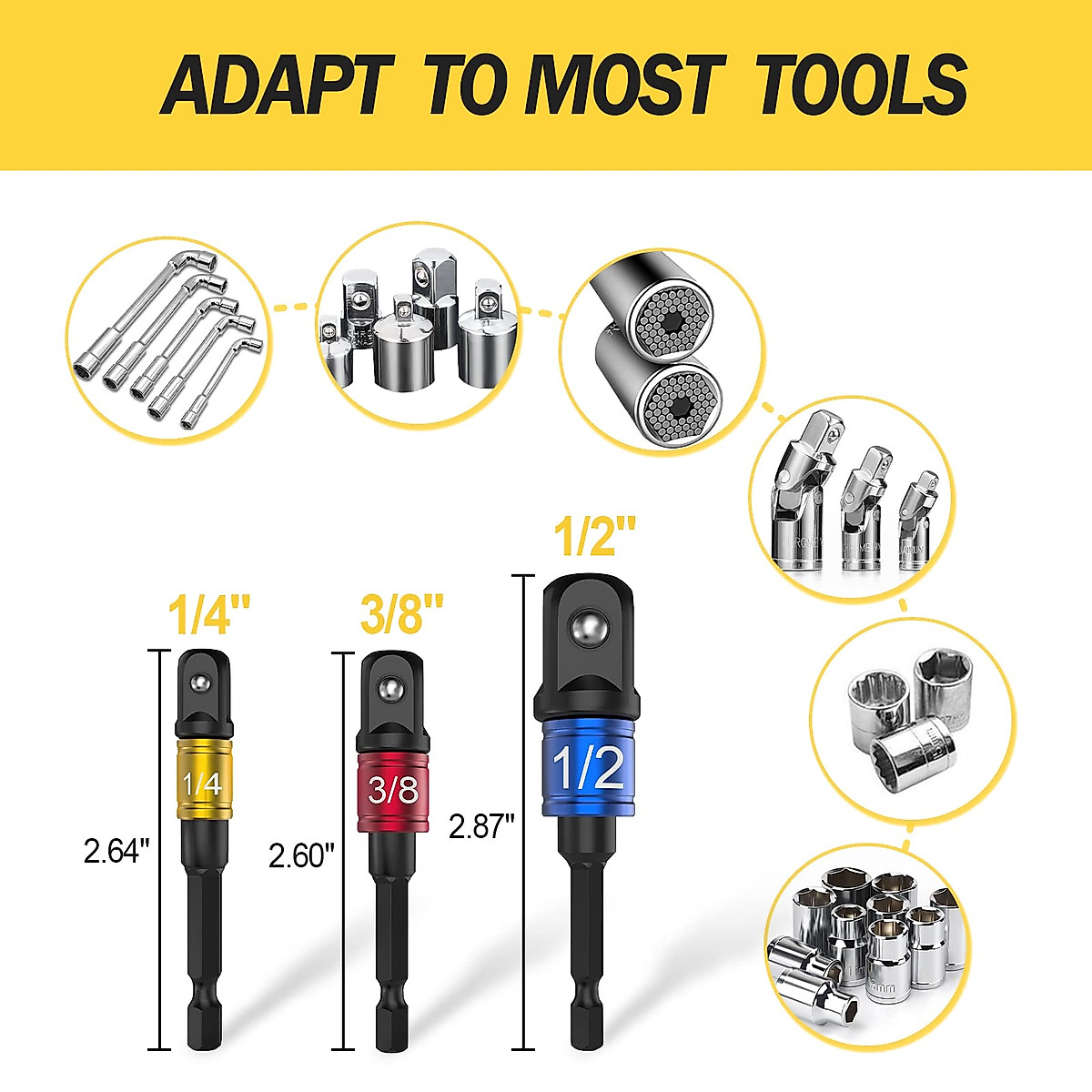 Stocking Stuffers for Men Adults Women Husband Dad Father Mother Teens Christmas Gifts Cool Gadgets 3-Piece 1/4 3/8 1/2" Socket WrenchImpact Socket Adapter Set Tools Extension Drill Adapter Bit Set