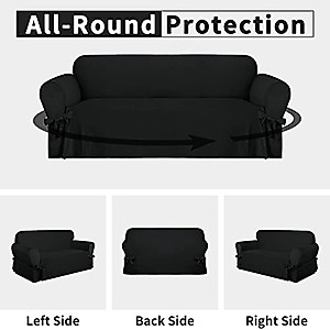 Easy-Going Velvet Couch Covers for 3 Cushion Couch Sofa, Luxury Velvet Sofa Cover with Ties, One Piece Sofa Slipcover for Living Room (Black, Sofa)
