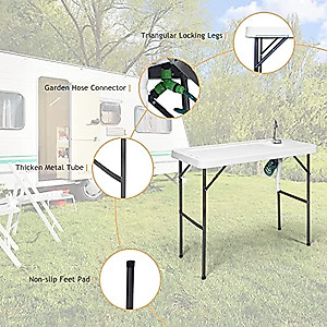 Goplus Folding Fish Cleaning Table with Sink and Spray Nozzle, Heavy Duty Fillet Table with Hose Hook Up and Faucet, Portable Outdoor Camping Sink Station for Dock Beach Patio Picnic