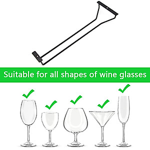 Wine Glass Rack (1 Pack 13.8 inch, Black), Wine Glass Rack Under Cabinet, Hanging Stemware Holder, Metal Chrome Finish Stemware Rack for Kitchen/Bar/Restaurant