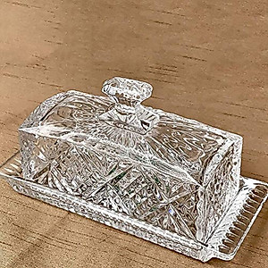 HEMOTON Glass Butter Dish with Lid Handle 2-Piece Design Butter Keeper Covers Crystal Covered Butter Dish Butter Container Dishwasher Safe Food Cake Dessert Fruit