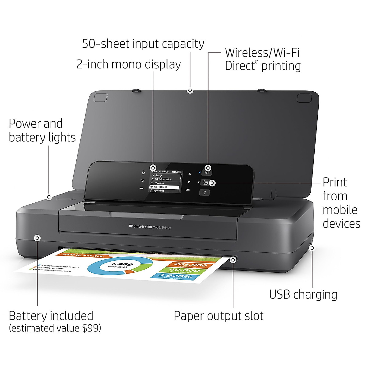 HP OfficeJet 200 Portable Printer with Wireless & Mobile Printing (CZ993A)