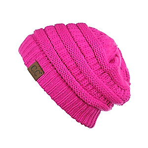 C.C Trendy Warm Chunky Soft Stretch Cable Knit Beanie Skully, Neon Pink