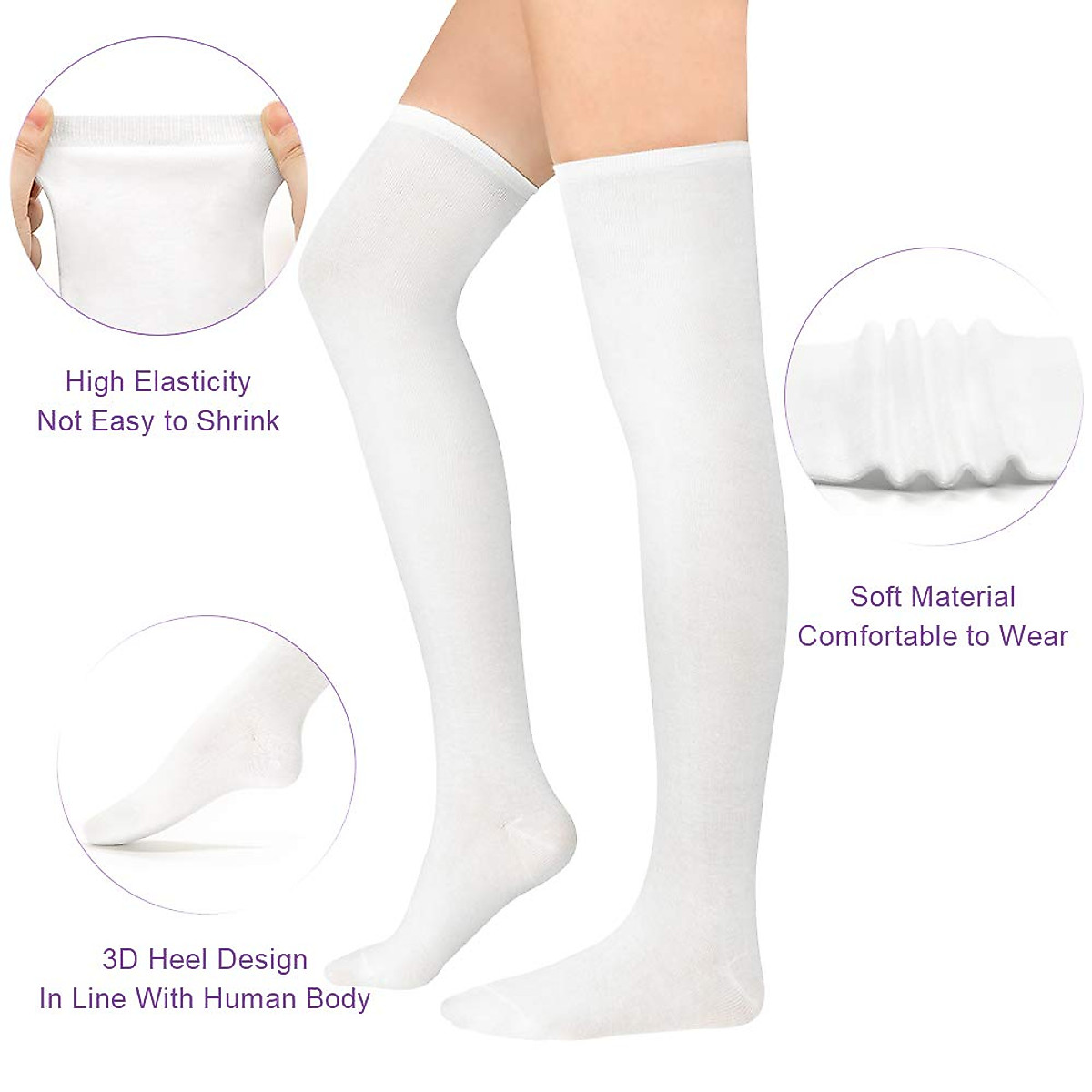 Zando Women Plus Size Thigh High Socks Over Knee Tube Stocking Sock Cotton High Leg Warmers Warm Cosplay Legging Sock 1 Pair White One Size