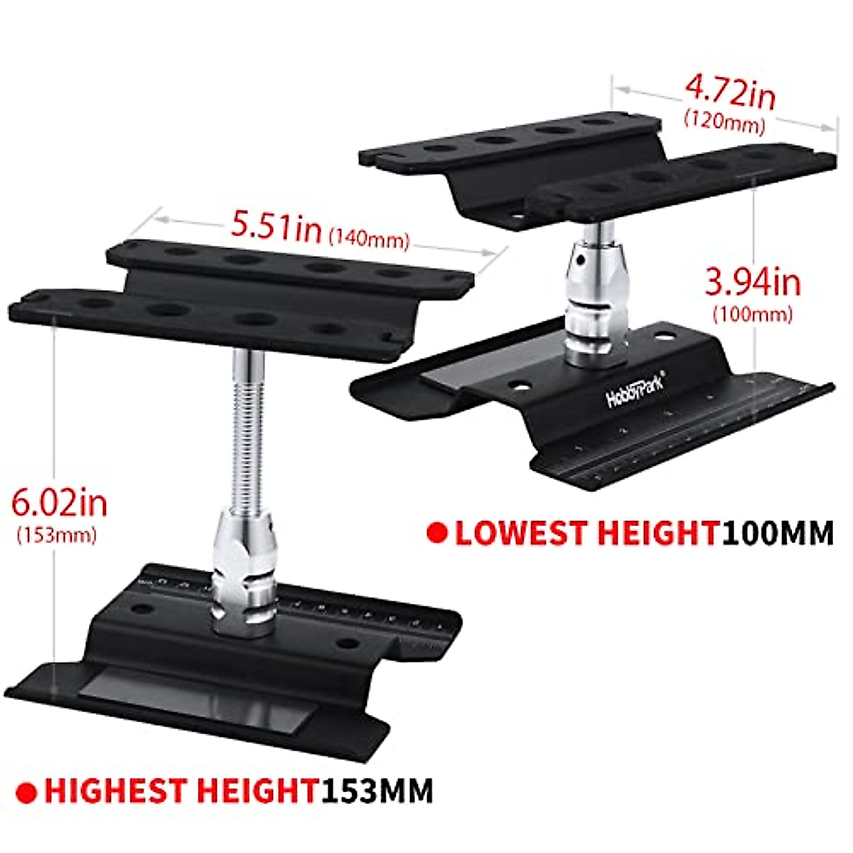 Hobbypark Aluminum RC Car Work Stand Repair Workstation 360 Degree Rotation Lift Or Lower, RC Hex Driver Tools 6-in-1 for 1/10 1/12 1/16 1/18 Scale (Black)