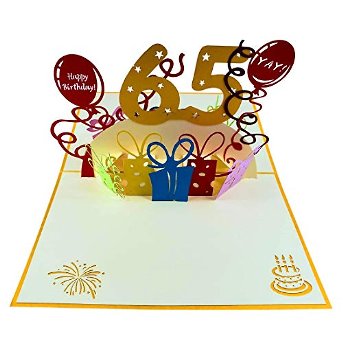 iGifts And Cards Happy 65th Birthday With Lots of Presents 3D Pop Up Greeting Card - Sixty-Five, Awesome, Cute, Fun, Unique, Special Occasion, Celebration, Husband, Wife, Best Friend, Congratulations