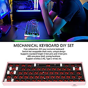 Naroote Modular Mechanical Gaming Keyboard, Wide Compatibility 61 Keys Mechanical Keyboard DIY Kit with ABS Shell RGB (Pink)