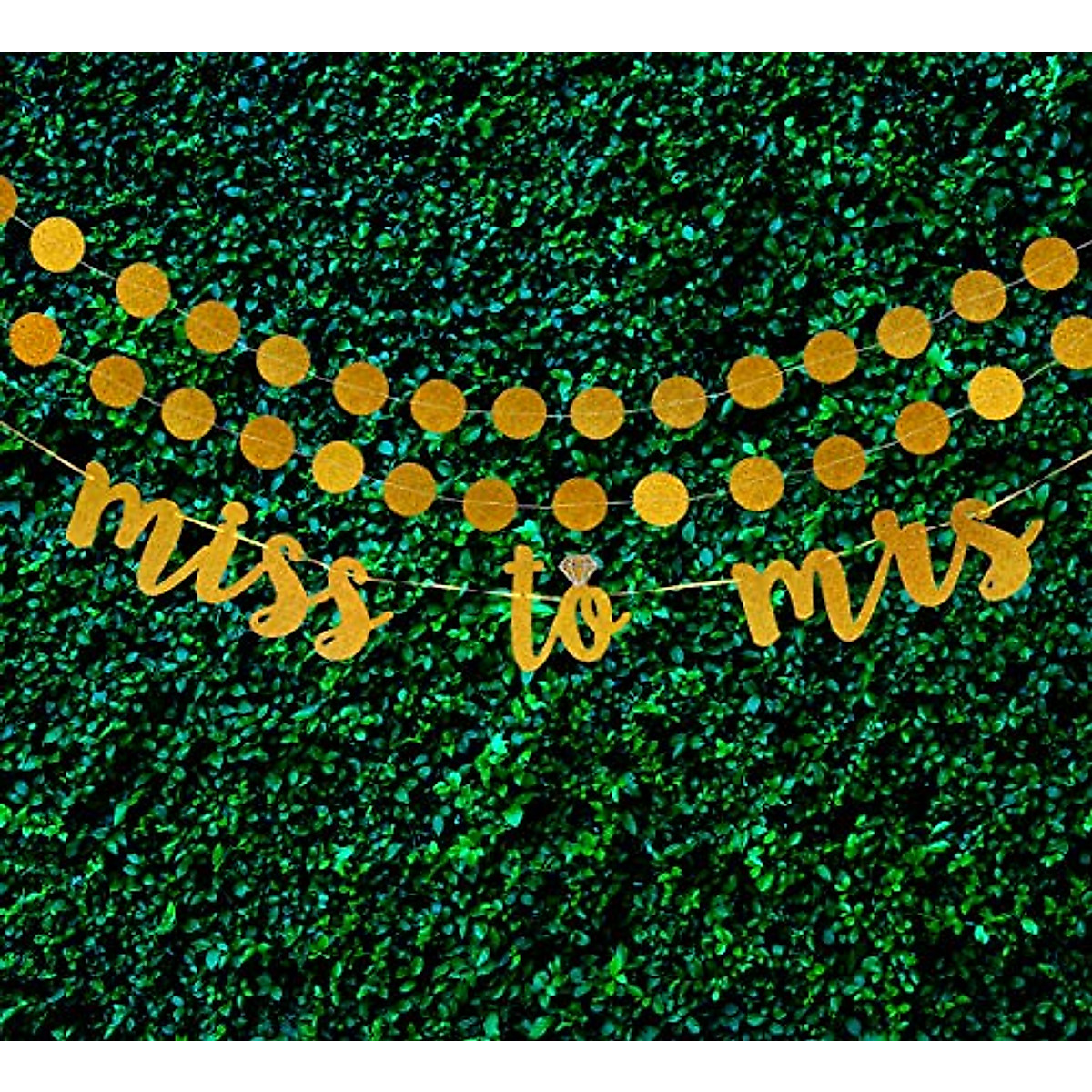 Miss to Mrs Banner, Garland & Confetti Set - Bachelorette, Engagement or Wedding Party Decorations - Sparkly Rose Gold Banner, Circle Garland & Super Fun Diamond Ring & Circle Confetti (Gold)