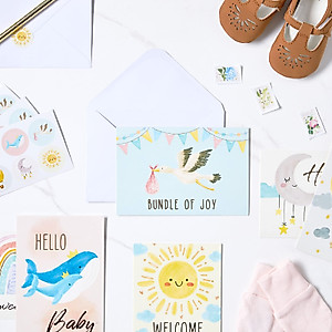 Pipilo Press 24 Sets Unisex Baby Shower Cards with Envelopes and Sticker Seals, 6 Designs for Girl or Boy (4 x 6 In)