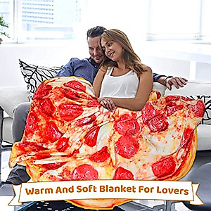 BROSHAN Funny Blanket Adult Size-Novelty Sofa Bed Throws, Double Sided Pizza Blanket 80 in, Soft Fleece Wrap Blankets for Gag Gifts
