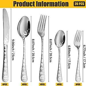 Vilihkc Christmas Style Silverware Set,20 Piece Stainless Steel Flatware Set, Kitchen Utensil Set Service for 4,Tableware Cutlery Set for Home and Restaurant,Dishwasher Safe