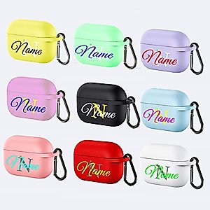 Personalized Custom Name Airpods Pro Charging case Protective Cover Airpod Silicone Leather case Fully Protected Durable, Anti-Drop Keychain, 9 Colors to Choose (Multicolor)