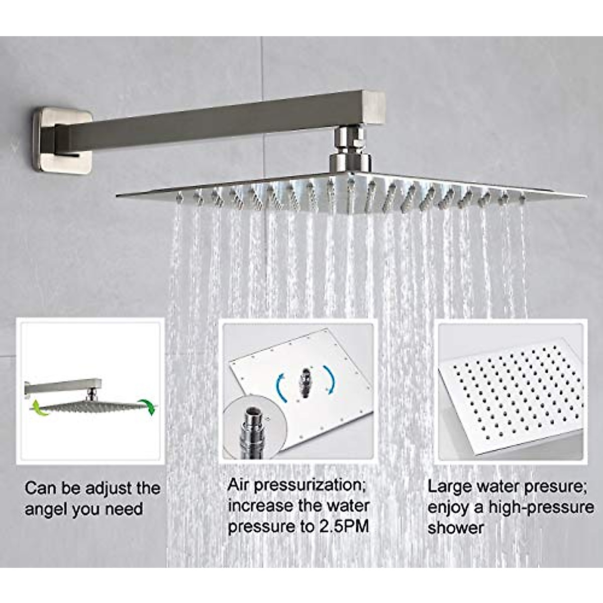 DMDMBATH Shower System Brushed Nickel Shower Faucet Set 3-Function Bathroom Shower Fixtures with Waterfall Tub Spout Wall Mount 10 inch Rain Shower Head (Brushed Nickel)…