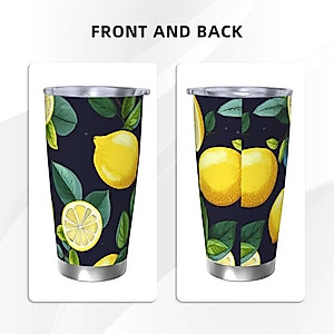 Lemon fruit Tumbler with Lid and Straw 20oz Stainless Steel Car Cup for Hot and Cold Drinks, Double Wall Insulated Travel Coffee Mug Reusable Drink Thermos Cup Birthday Gifts