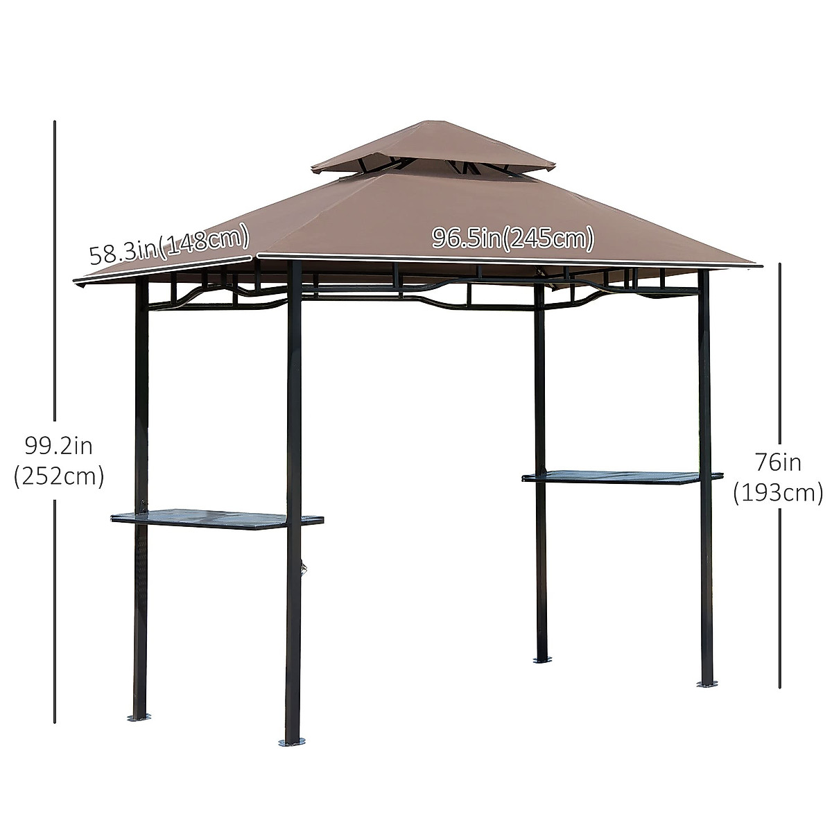 Outsunny 8' Patio BBQ Grill Gazebo Canopy with 2 Tier, Flame Retardant Cover, Large Storage Work Platform and Stylish Utility