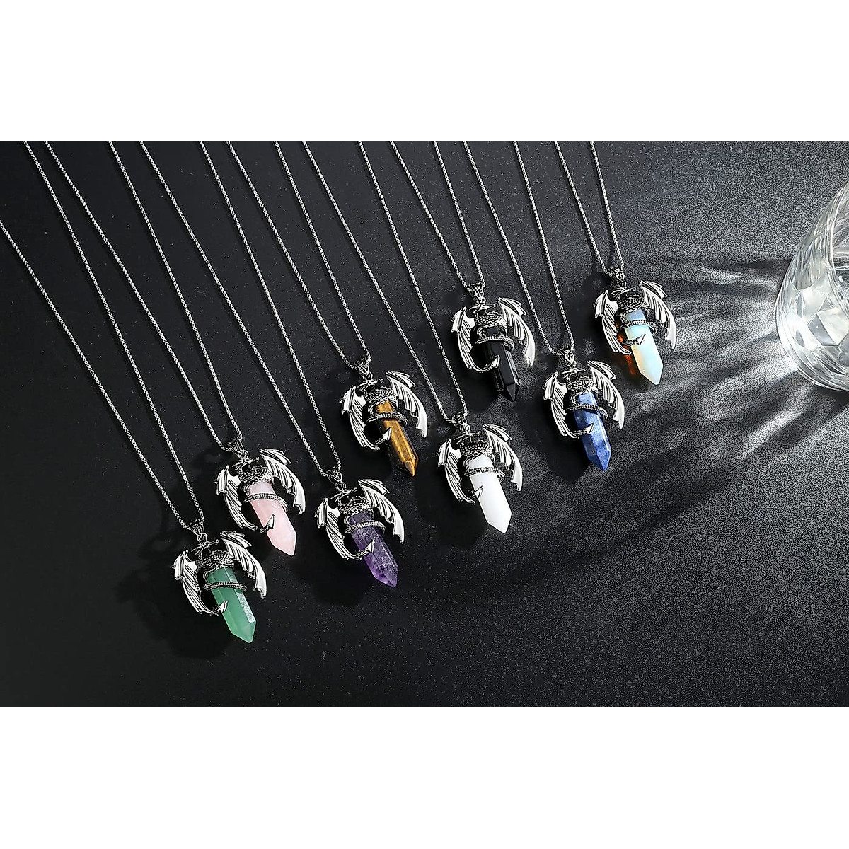 XIANNVXI Crystal Healing Stone Necklace for Men Women Amethyst Vintage Dragon Necklace Cool Simple Retro Natural Reiki Spirtural Witch Gemstone Pendant Jewelry