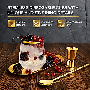 40 Pack Diamond Wine Glasses 12 oz - Elegant & Unbreakable Plastic Cocktail Glasses for Indoor and Outdoor Fancy Occasions - Premium Plastic Stemless Disposable Wine Glasses with Diamond Shape