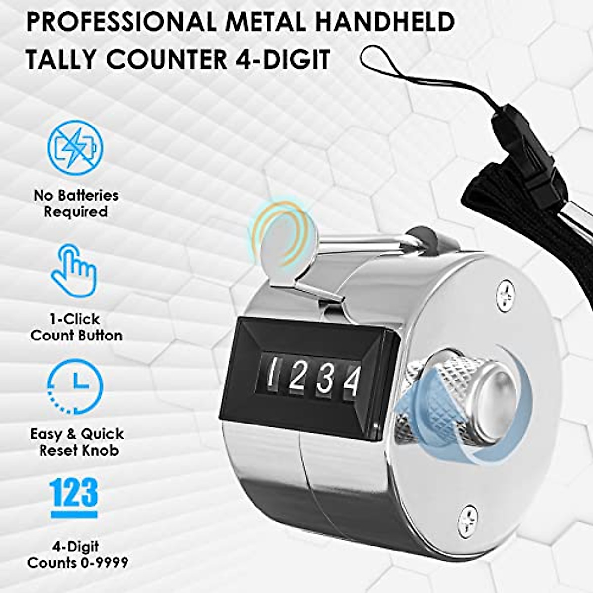 KTRIO Metal Handheld Tally Counter 2 Pack 4-Digit Number Count Clicker Counter, Hand Mechanical Counters Clickers Pitch Counter for Coaching, Crocheting, Lap Walking, Stitch, School & Office, Silver