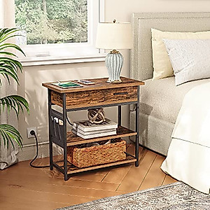 MASHOOPS Narrow End Table, Side Table with Charging Station, End Table with USB Ports and Outlets, Nightstand with Charging Station, Side Tables Living Room, Bedroom, Rustic Brown