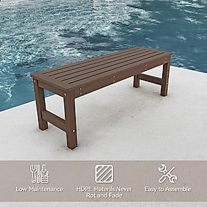 EFURDEN Outdoor Bench, 48’’ All Weather and Fade Resistant Knight Bench, 2-Person HDPE Garden Bench, Low Maintenance Patio Bench for Garden, Porch and Patio, Brown