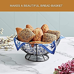 REGAL TRUNK & CO. Fruit Basket for Kitchen, 16.5 Rustic French Farmhouse Black Fruit Bowl with Removable Banana Holder Basket, Ideal to Store your Fruit & Vegetable, Medium Size, Birthday Gift