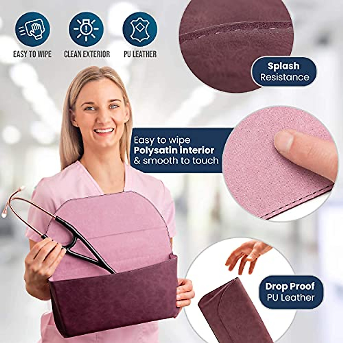 BJÖRN HALL Littman Stethoscope Cardiology IV Case | Fits Rose Gold Cardiology Stethoscope | Littmann MDF ADC Welch Allyn | Extra Room for Blood Pressure Headbands Mask | Cardiology - Crushed Violet