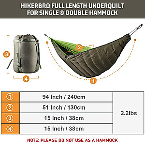 Under Quilts for Hammocks, HIKERBRO Ultralight Hammock Underquilt, Double Size Underquilt for Hammock Camping, Backpacking Army Green