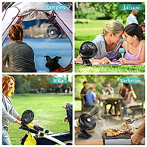 Clip On Camping Fan with LED Lights, 2600 mAh Rechargeable Battery/USB Operated Mini Fan with Hook Portable for Stroller Home Ofiice Outdoors Travel Camping Hiking