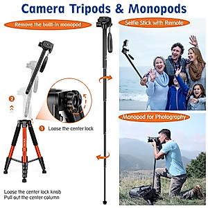 Camera Tripod, 72" Camera Tripod Stand with Remote, Heavy Duty Tripod for Video, Aluminum Tripod Stand with Bag, Complete Tripod Unit for Canon Nikon Sony, Perfect for Phone & Camera Photography