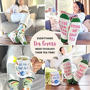 Tea Lovers Gifts for Women | Tea Gift Sets with Mug, Tea Bag Squeezer, Tea Bag Holder and If You Can Read This Novelty Fun Socks. Unique Tea Drinkers Gifts for Her, Mom, Grandmother, Teacher