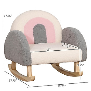 Qaba Kids Sofa, Toddler Rocking Chair with Solid Wooden Frame, Faux Lamb Fleece Fabric, Kids Arm Chair for Nursery or Playroom, Ages 18-36 Months, Gray