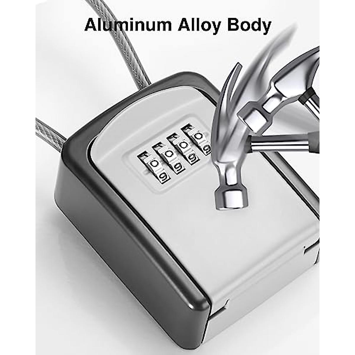 Puroma Lock Box, Key Lock Box Wall Mount Combination Lockbox, Portable Waterproof Key Storage Lockbox with Removable Cable Handle for Apartment Realtor's House Keys, Warehouse Spare Key (1 Pack, Grey)