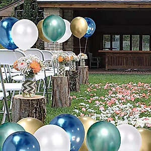 Blue and Gold Metallic Chrome Latex Balloons, 50pcs 12 Inch Green Metallic Balloons White Latex Party Balloons for Bridal Shower Wedding Birthday Graduation Valentine’s Day Party Decoration