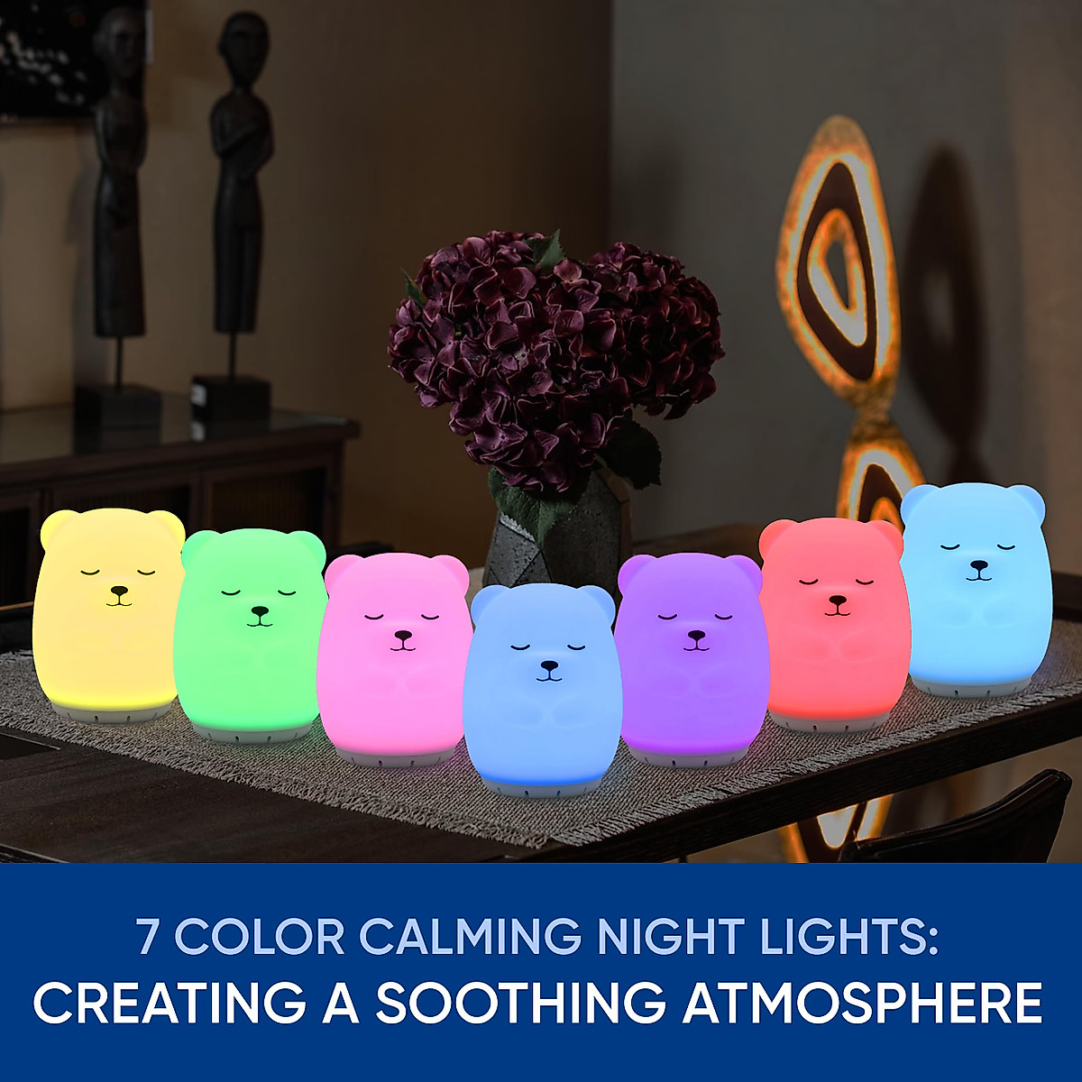 Mindfulness 'Breathing Bear' | 4-7-8 Guided Visual Meditation Breathing Light | 3 in 1 Device with Night Light & Noise Machine for ADHD Anxiety Stress Relief Sleep - Gift Kid Adult Women Men (Bear)