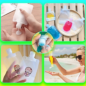 Portable Travel Fluid Makeup Packing Bag Transparent Clamshell Packaging Bag Plastic Stand Up Spout Pouch Refillable Empty Squeeze Pouch for Lotion/Shampoo/Face Cream/Hand Soap (10 Pcs) Gift Funnel