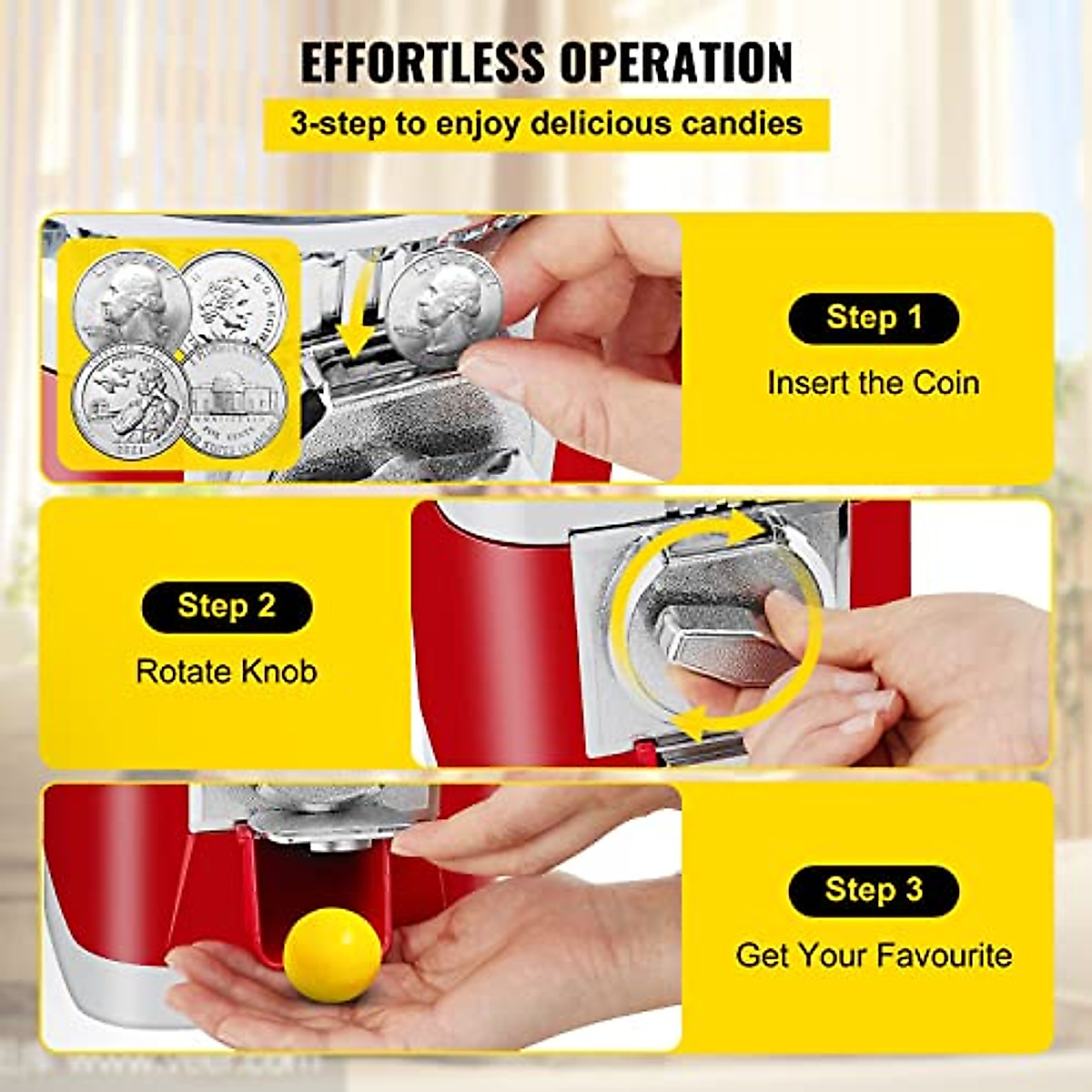 Mophorn Gumball Machine, 1-inch Candy Vending Machine, Commercial Gumball Vending Machine with Adjustable Candy Outlet Size, Metal Gumball Dispenser Machine for Home, Gaming Stores