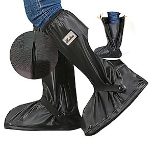 SooGree Waterproof Rain Shoe Covers Men Reusable Foldable Rain Snow Boot Shoe Covers with Reflector Non Slip Shoe Protector for Raining Day,Cycling,Gardening,Fishing,Hiking, Farming (Black, X-Large)