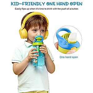 A+ Choice Kids Water Bottle with Straw & Handle - 16 oz BPA Free Kids Water Bottles, Spill Proof, Easy-Clean, Dishwasher Safe - Cute Whale Sky Blue