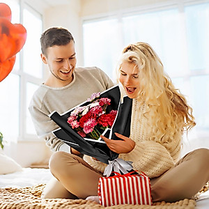 DraDraLee Flower Wrapping Paper Floral Bouquet Gift Packaging Paper, Waterproof Wrapping Paper for Flowers, 20 sheets (Black-white)