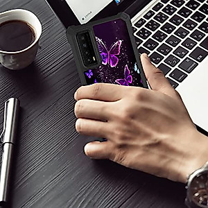 SDDFRHGH for TCL Stylus 5G 2022 Phone Case with Screen Protector (Tempered Glass),Slim TPU Rugged Corners Bumper Cover Case for TCL Stylus 5G 2022 6.81" (T779WW)-Purple Butterflies Flower