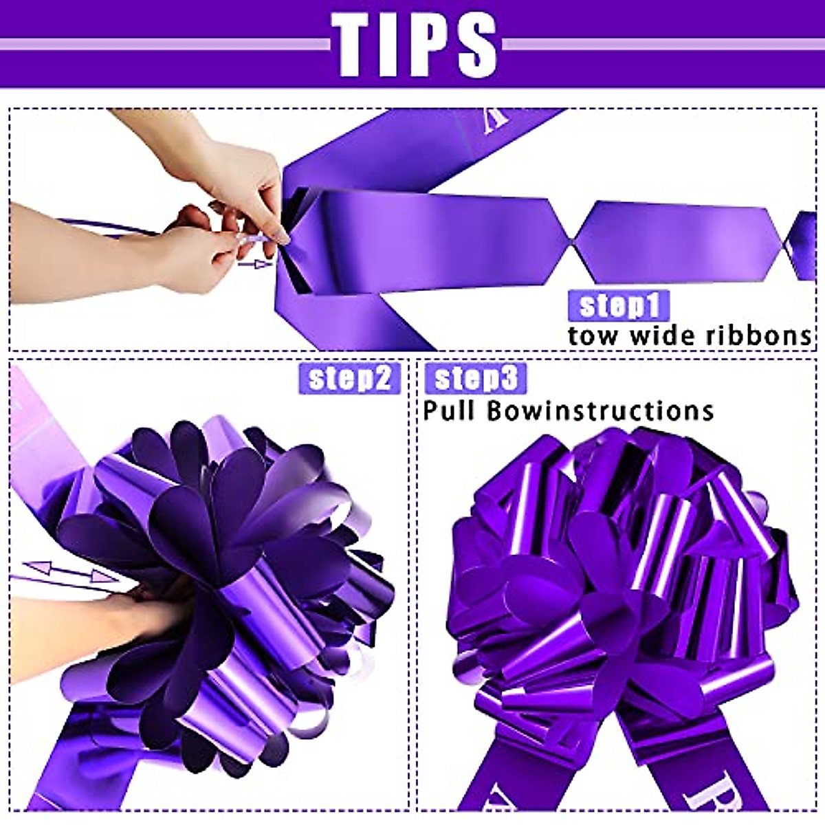 Happy Birthday Car Bow Big Car Ribbon Bow Large Gift Wrapping Bow Giant Bow for Car Decorative Huge Pull Bow for Christmas Party Birthday Car Decoration (Purple,20 Inches)