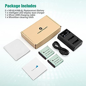 FirstPower 2 Pack NB-6LH NB-6L Batteries and Dual USB Charger Compatible with Canon Powershot S120, SX510 HS, SX280 HS, SX500 is, SX700, D20, S90, D30, ELPH 500, SX270, SX240, SX520