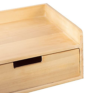 Kate and Laurel Kitt Modern Floating Desk, Natural Wood, Scandinavian Wall Mounted Double Drawer Console Table for Storage and Display, 28x12x6.5