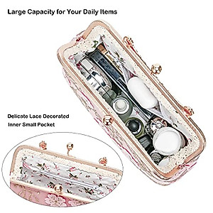 Rejolly Women Vintage Kiss Lock Clutch Handbag Floral Evening Purse Crossbody Shoulder Bag with Chain Strap (Pink)