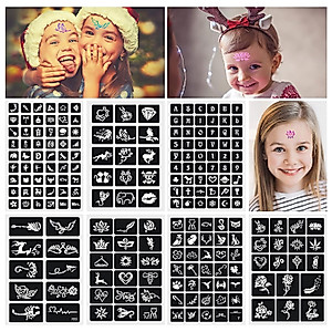 492 Temporary Glitter Tattoo Kit for Kids, 41 colors glitter powder 215 rhinestones 204 stencils 24 glitter powder 3 glue 5 brushes Waterproof tattoos for parties, Adults & Kids Glitter Make Up Kit